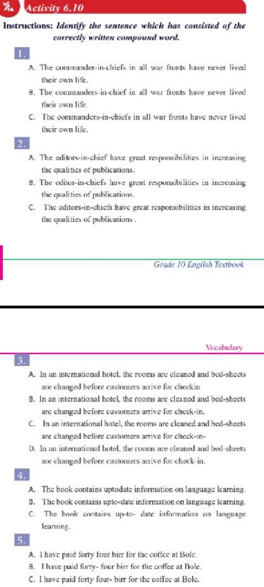 Activity 6.10 Instructions: Identify the sentence which has consisted of
