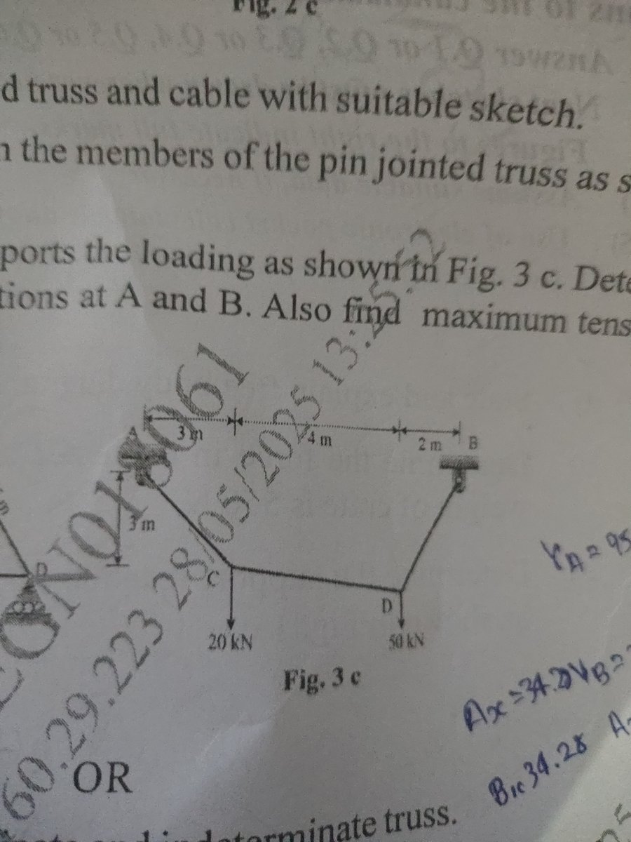 d truss and cable with suitable sketch. 1 the members of the pin jointed