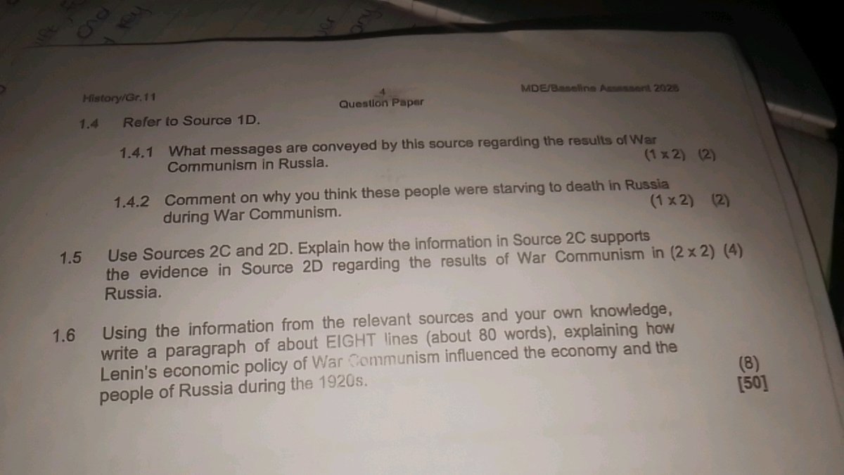 History/Gr.11 Question Paper MDE/Baseline Assessment 2028 1.4 Refer to S..