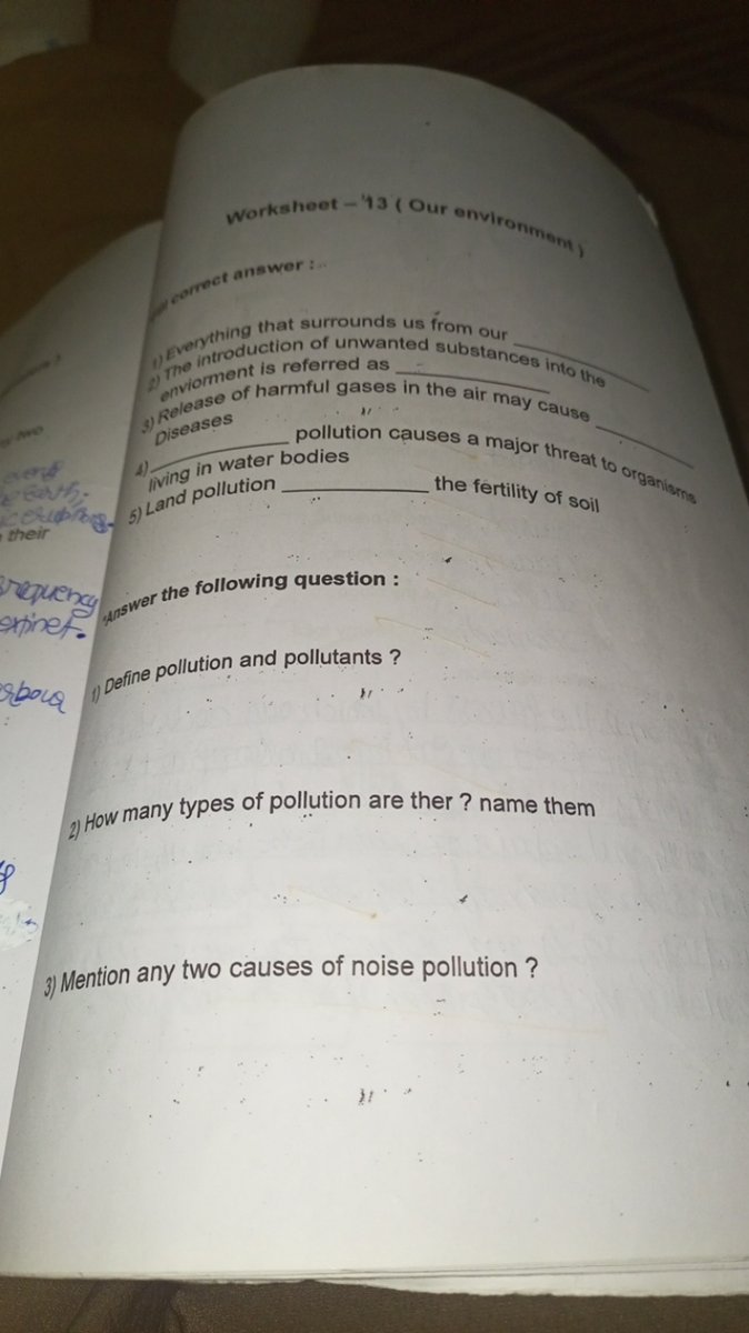 Worksheet - 13 (Our environment) Choose the correct answer: 1) Everythin..