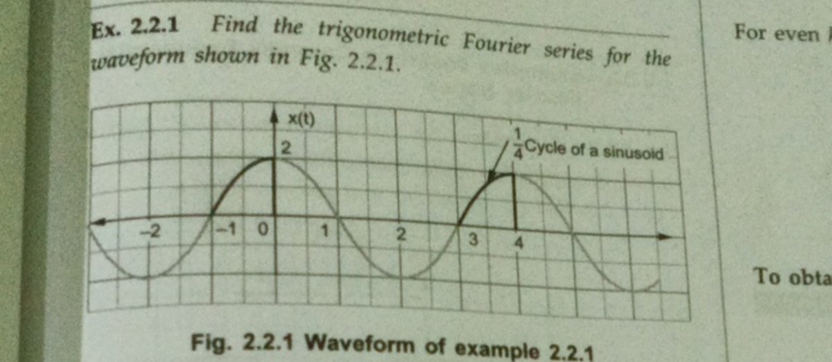 Ex. 2.2.1 Find the trigonometric Fourier series for the waveform shown in..
