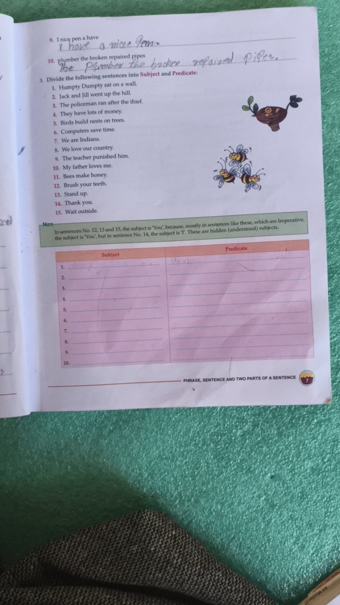 Divide the following sentences into Subject and Predicate: Humpty Dumpty..