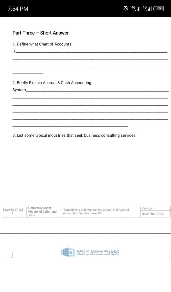 Part Three - Short Answer Define what Chart of Accounts is. Briefly Exp..