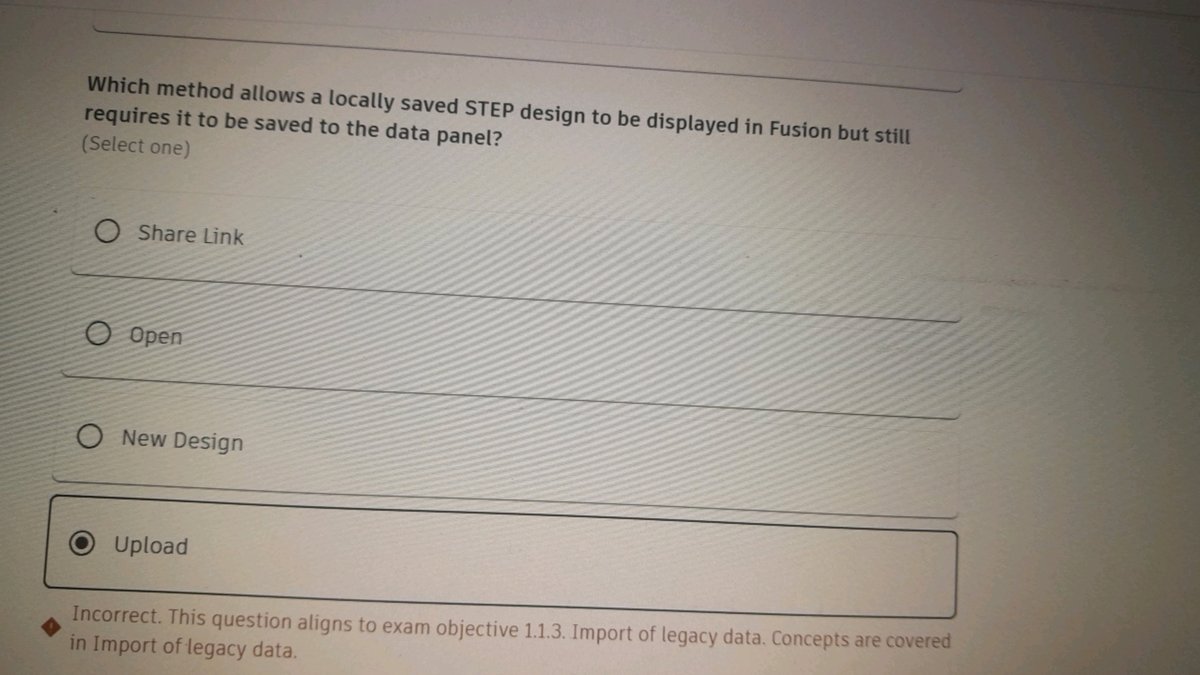 Which method allows a locally saved STEP design to be displayed in Fusion..