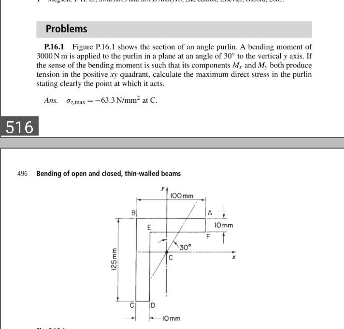 Problem Statement Figure P.16.1 shows the section of an angle purlin. A