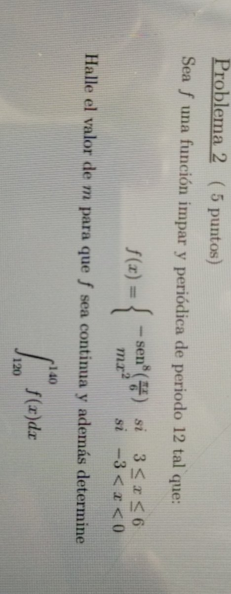 Problema 2 (5 puntos) Sea f una función impar y periódica de periodo 12