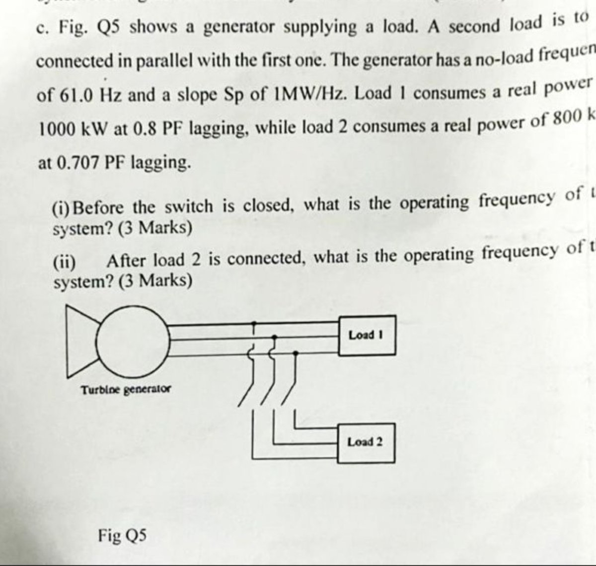 Fig. Q5 shows a generator supplying a load. A second load is to be connec..