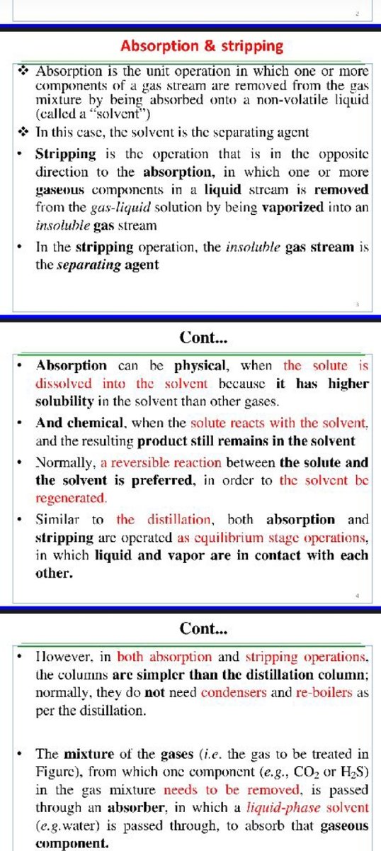 Absorption & stripping Absorption is the unit operation in which one or