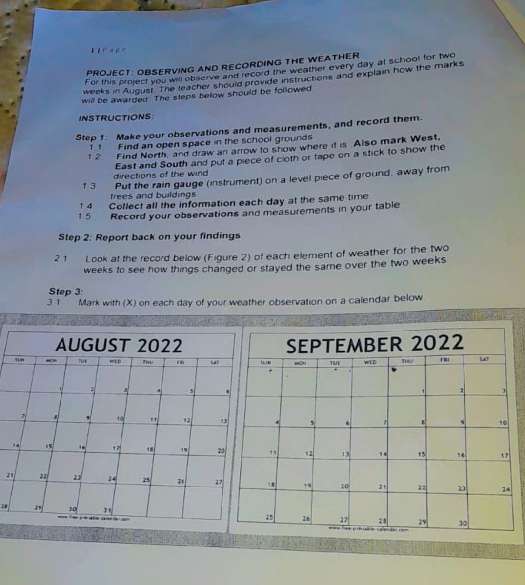 Project: Observing and Recording the Weather You will observe and record..