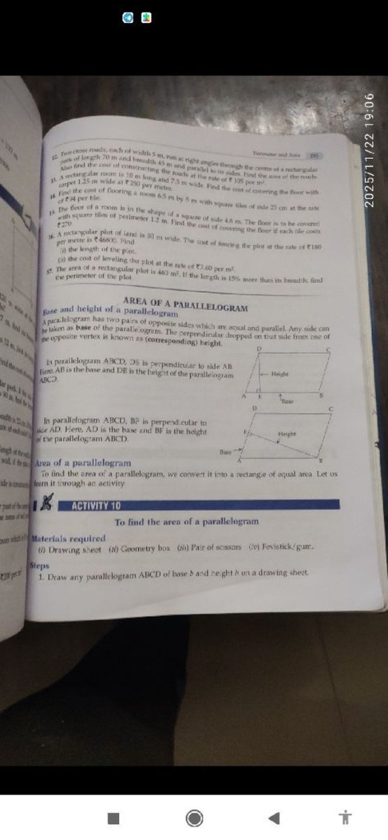 AREA OF A PARALLELOGRAM Base and height of a parallelogram A parallelogr..