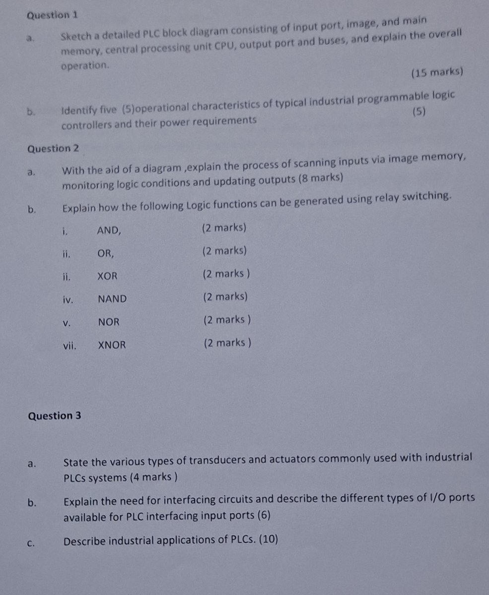 Question 1 a. Sketch a detailed PLC block diagram consisting of input po..