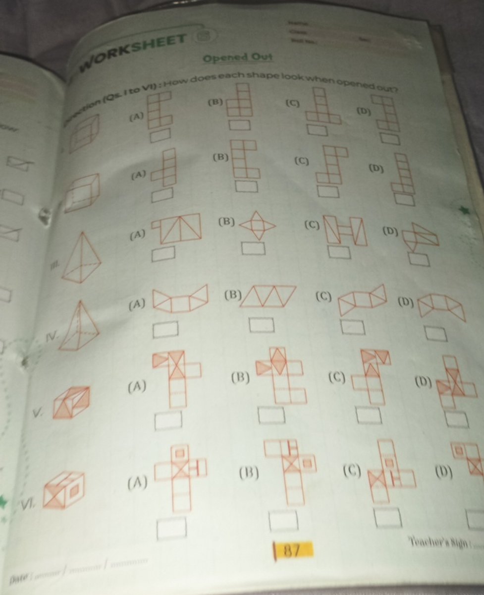 Direction (Qs. I to VI): How does each shape look when opened out? I. Im..