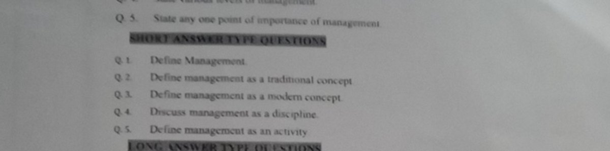 Short Answer Type Questions on Management Define Management. Define mana..