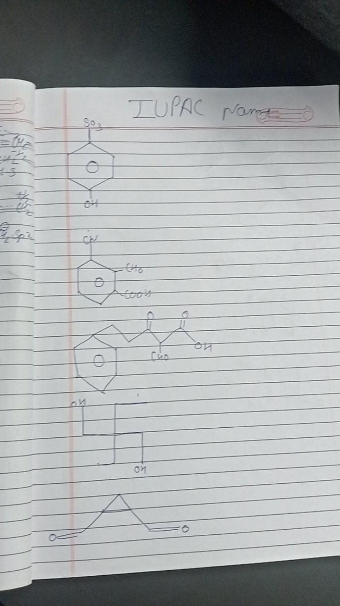 Provide the IUPAC names for the following organic compounds: A benzene r..