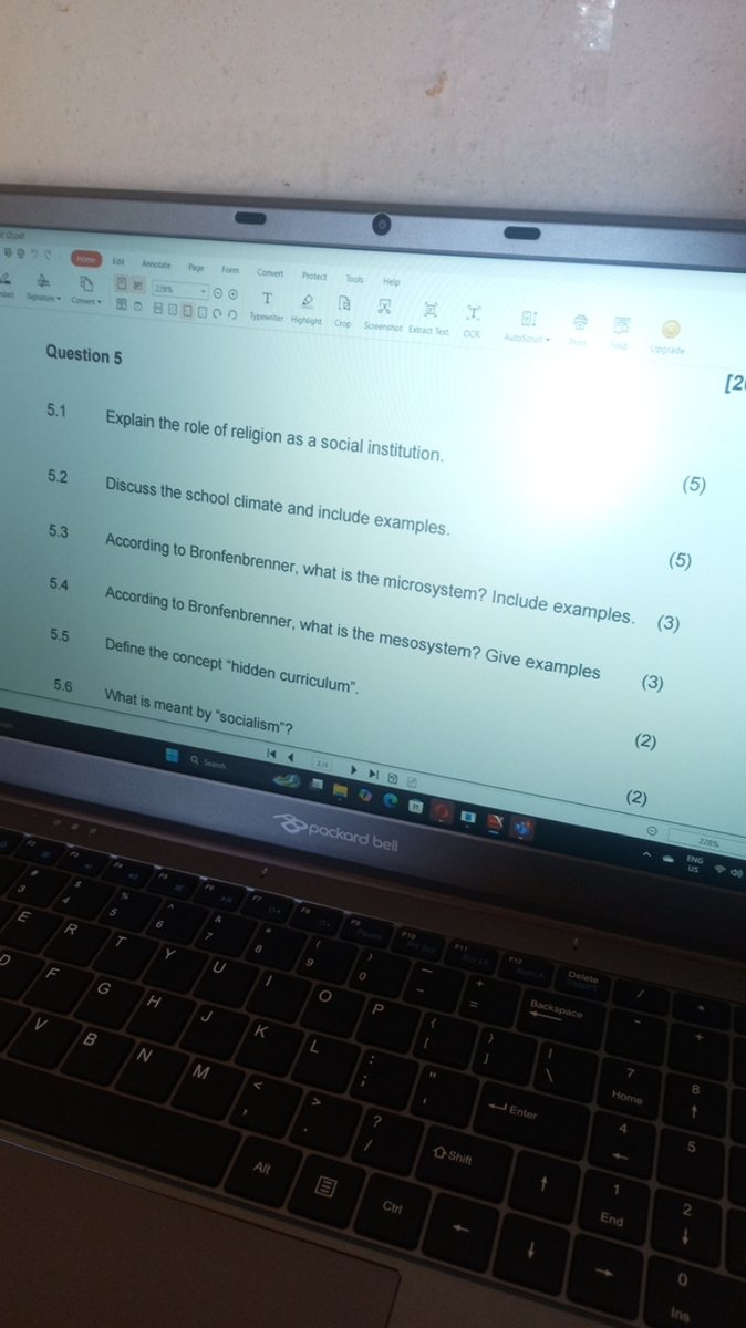 Question 5 5.1 Explain the role of religion as a social institution. 5...