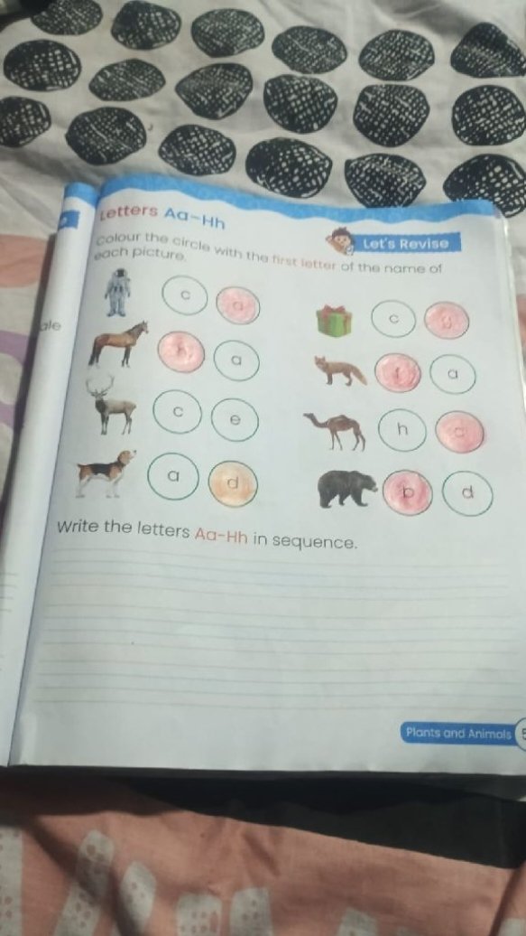 Letters Aa-Hh Let's Revise Colour the circle with the first letter of t..