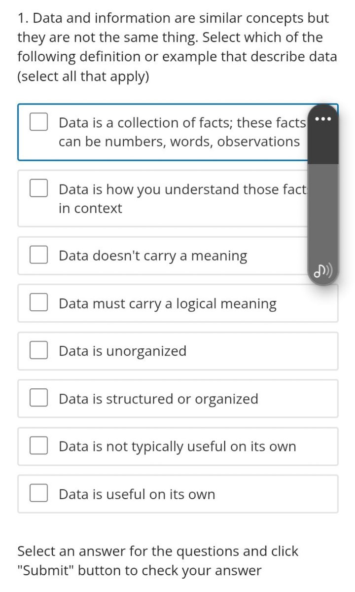 Data and information are similar concepts but they are not the same thing..