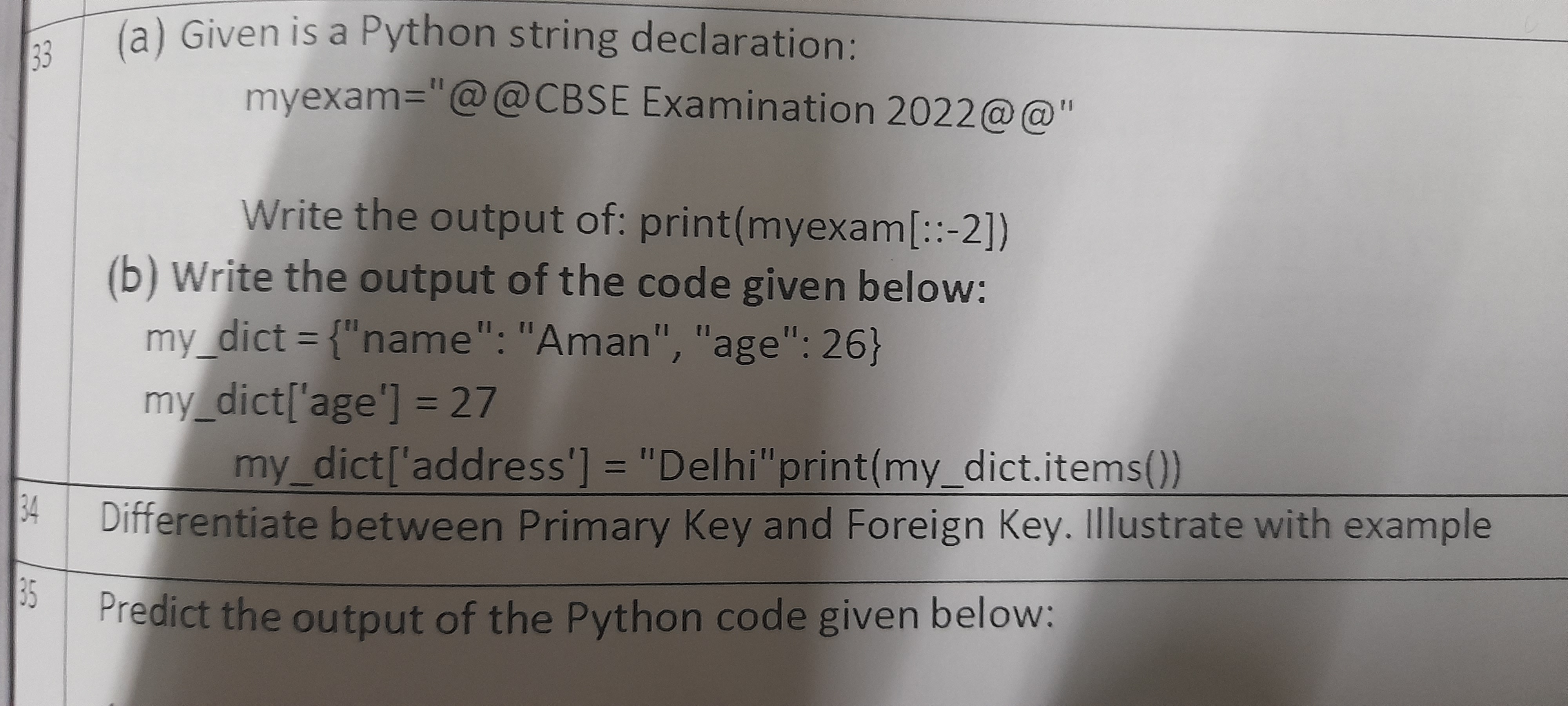 Given the Python string declaration: python myexam="@@CBSE Examination 20..