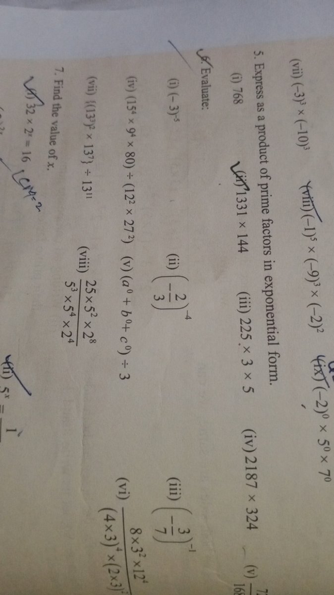 Express as a product of prime factors in exponential form. (i) 768 (ii) 1..