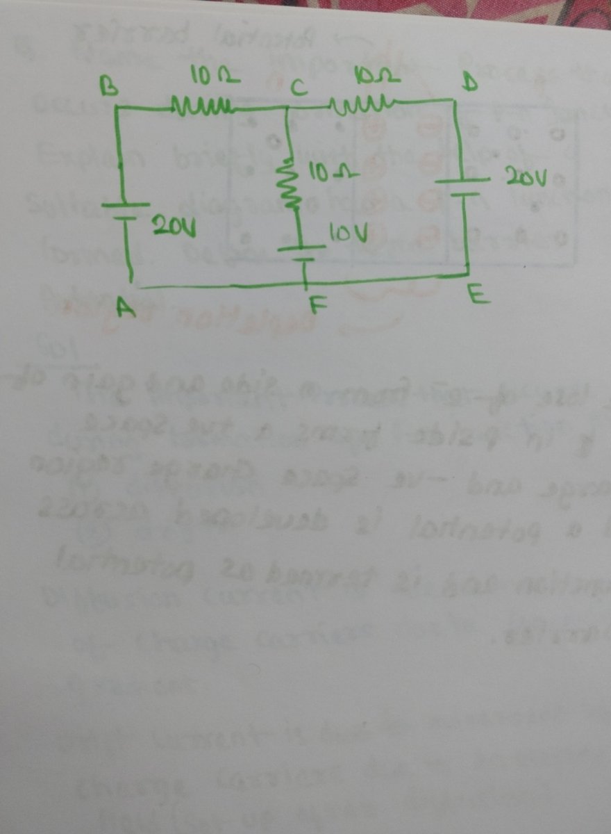 The image shows an electrical circuit diagram with resistors and voltage