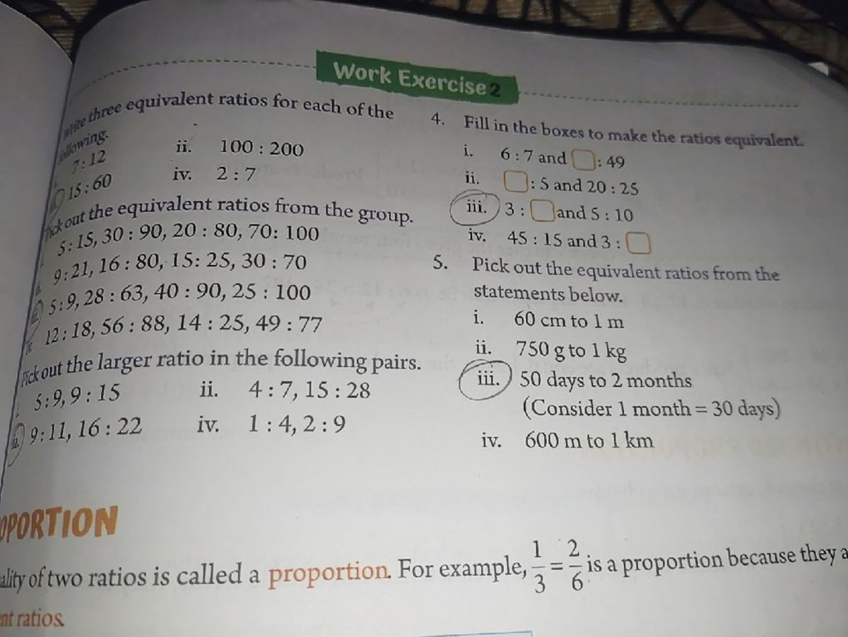 Here are some questions from a math worksheet on ratios and proportions: