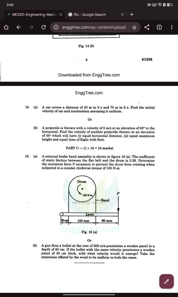 (a) An external brake band assembly is shown in figure 16(a). The coeffic..