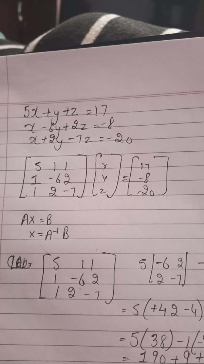 Solve the following system of linear equations using matrix inversion met..