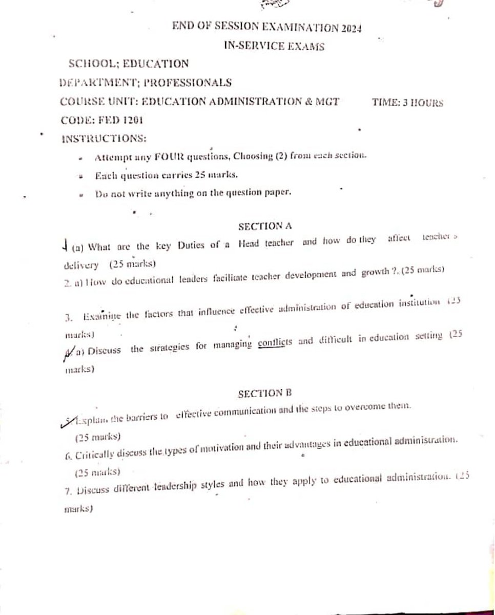 END OF SESSION EXAMINATION 2024 IN-SERVICE EXAMS SCHOOL: EDUCATION DEPAR..