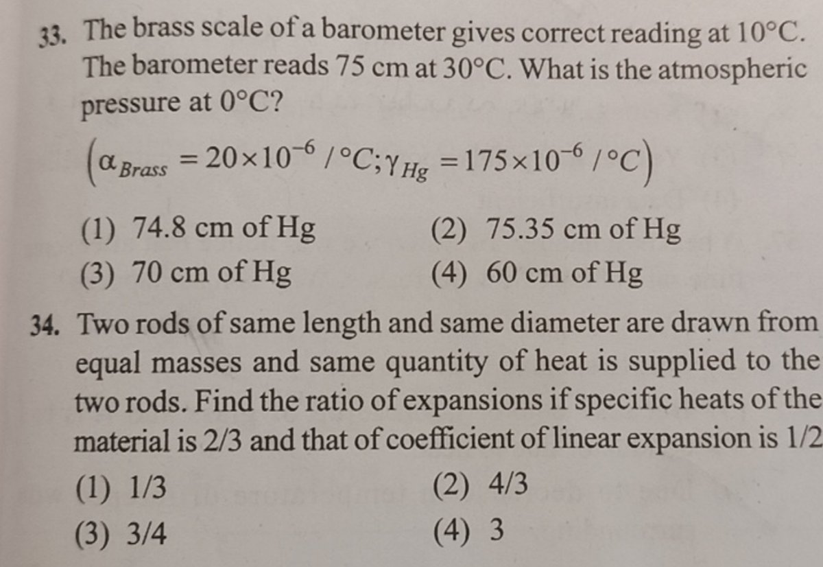 The brass scale of a barometer gives correct reading at 10°C. The baromet..