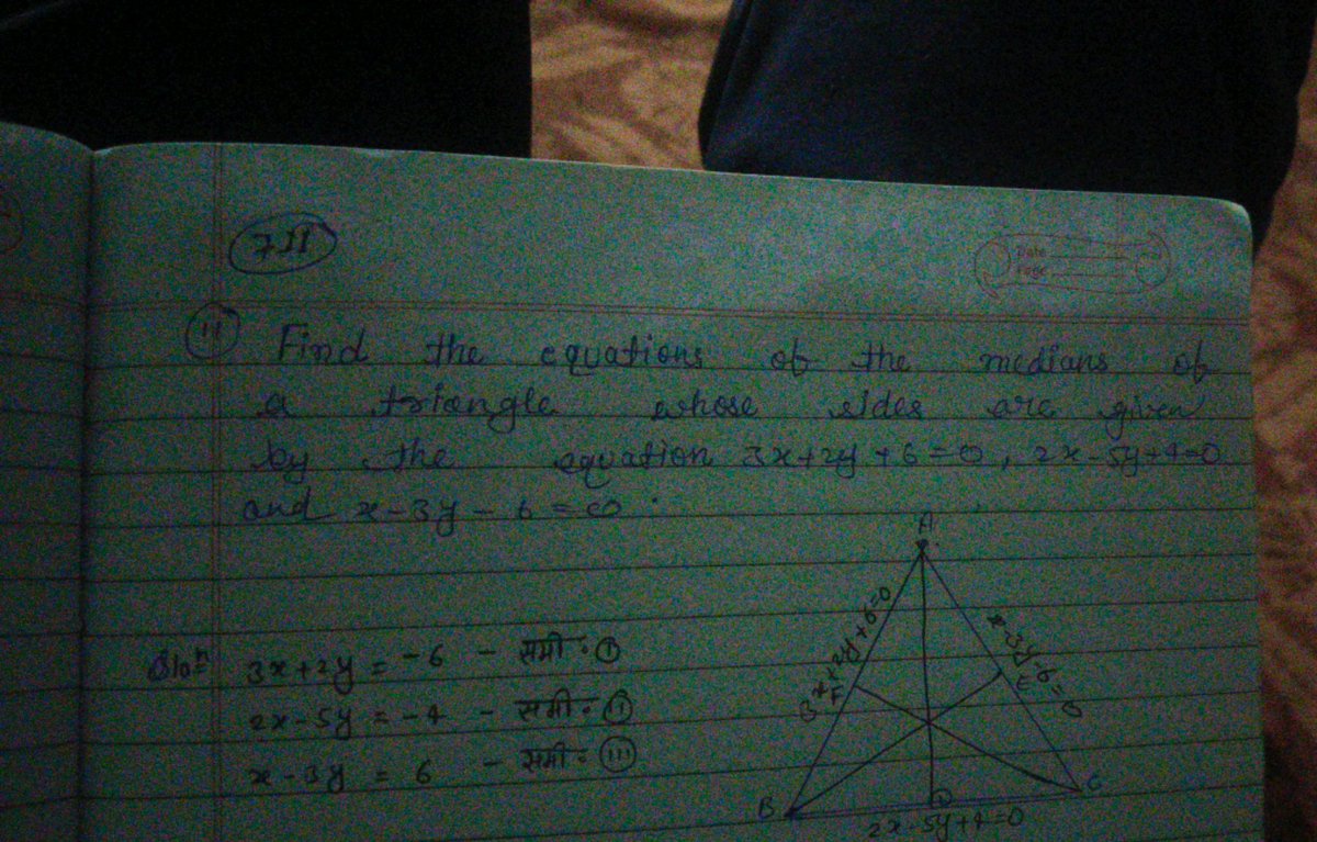 Find the equations of the medians of a triangle whose sides are given by