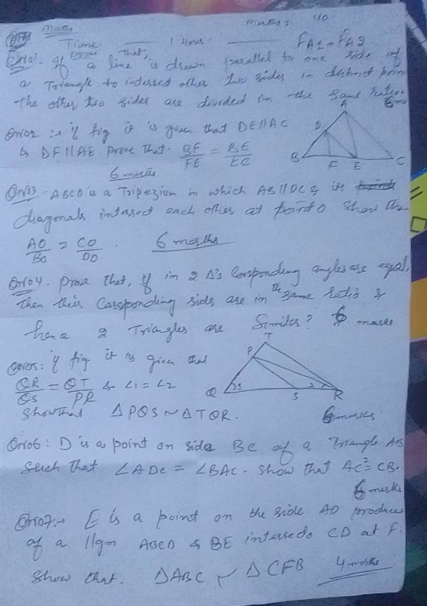 If a line is drawn parallel to one side of a triangle to intersect the ot..