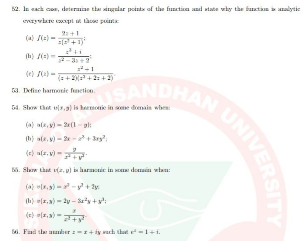 In each case, determine the singular points of the function and state why..