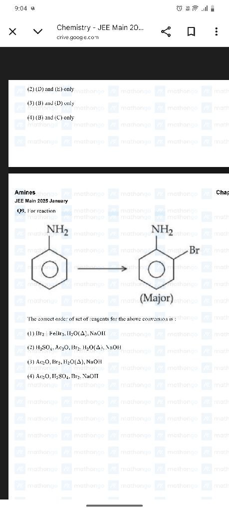 For reaction: [Diagram showing Aniline (benzene ring with NH2) convertin..