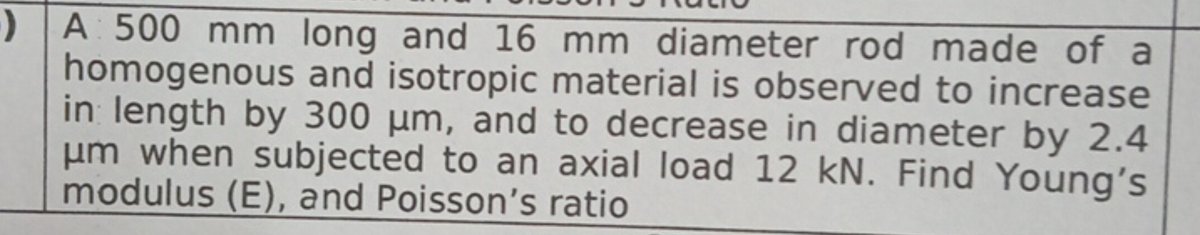 A 500 mm long and 16 mm diameter rod made of a homogenous and isotropic m..