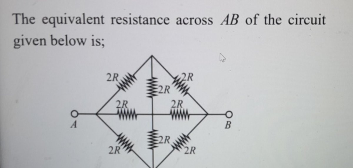 The equivalent resistance across points A and B of the circuit shown belo..