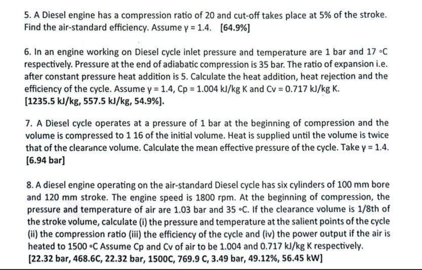 A Diesel engine has a compression ratio of 20 and cut-off takes place at