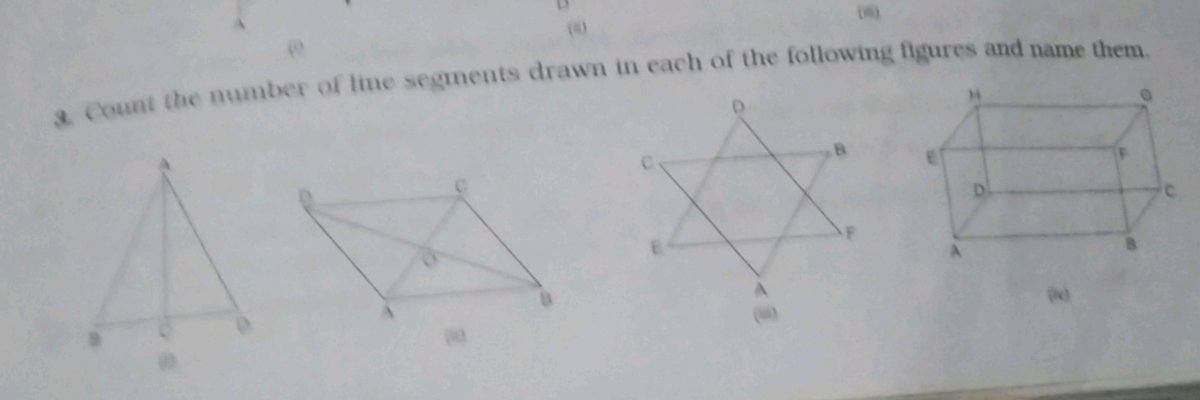 Count the number of line segments drawn in each of the following figures