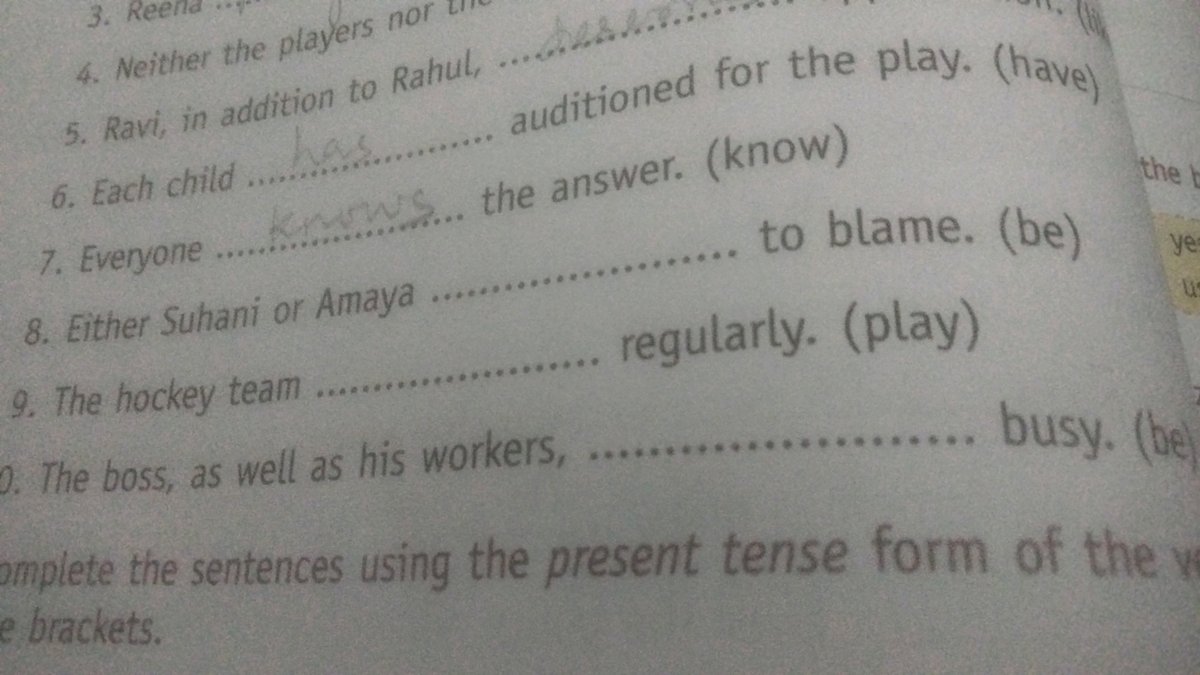 Complete the sentences using the present tense form of the verbs in the b..