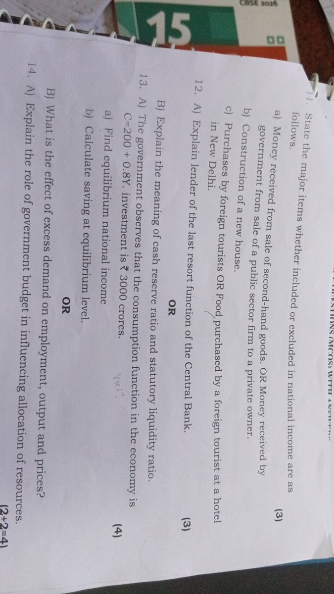 State the major items whether included or excluded in national income are..