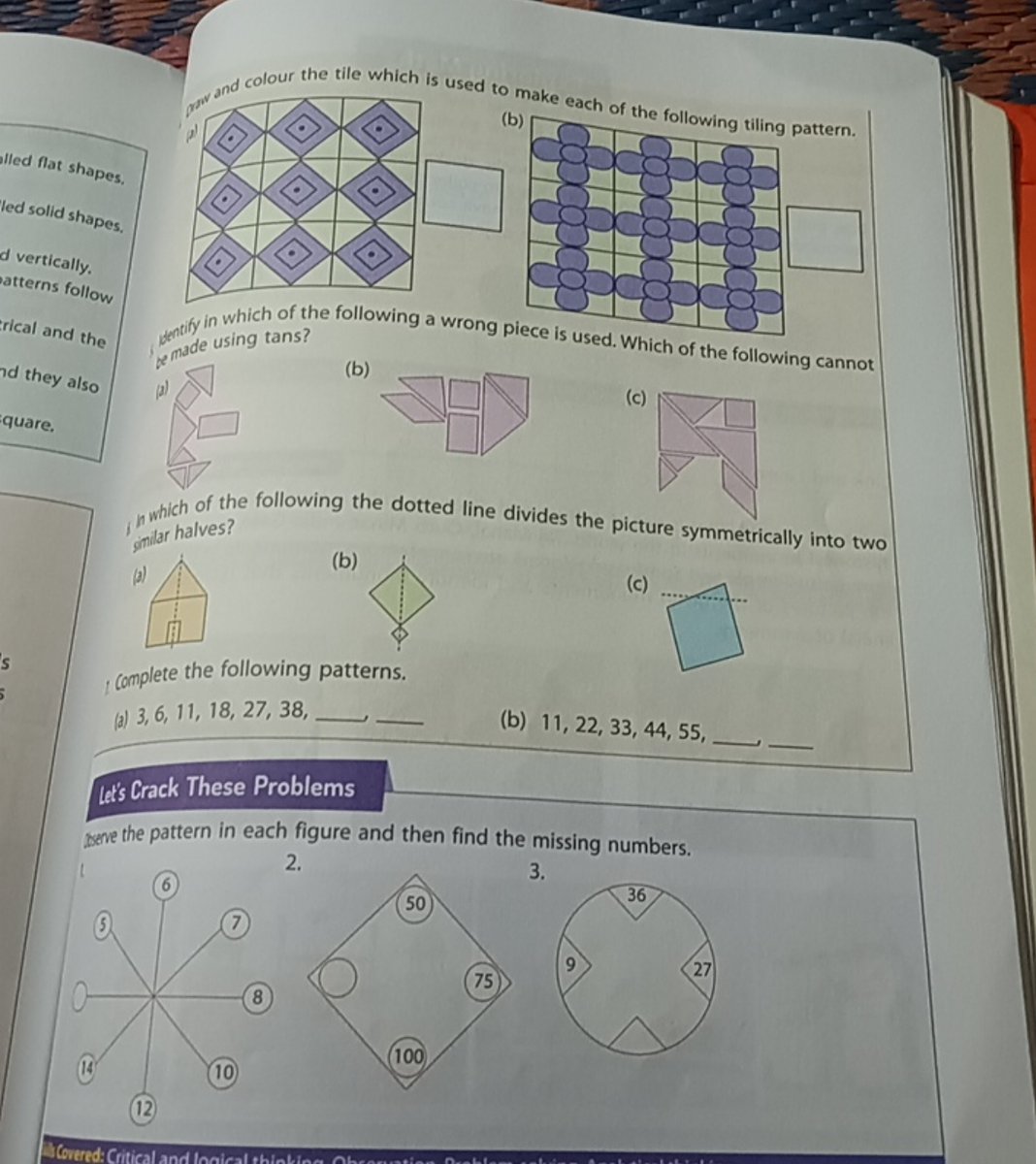 Draw and colour the tile which is used to make each of the following tili..