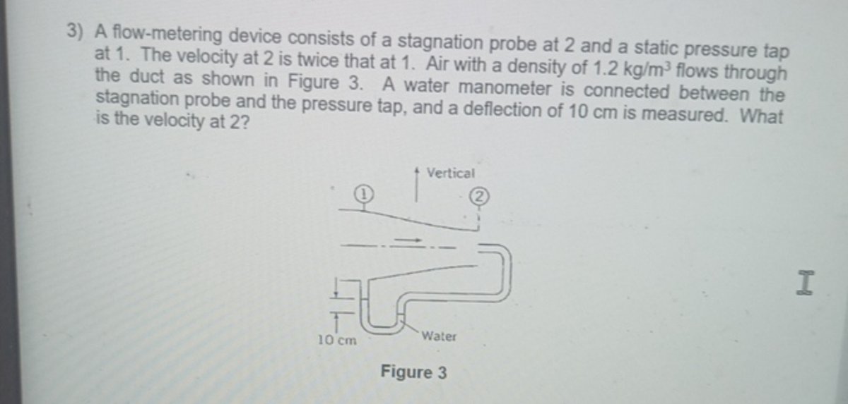 A flow-metering device consists of a stagnation probe (point 2) and a sta..