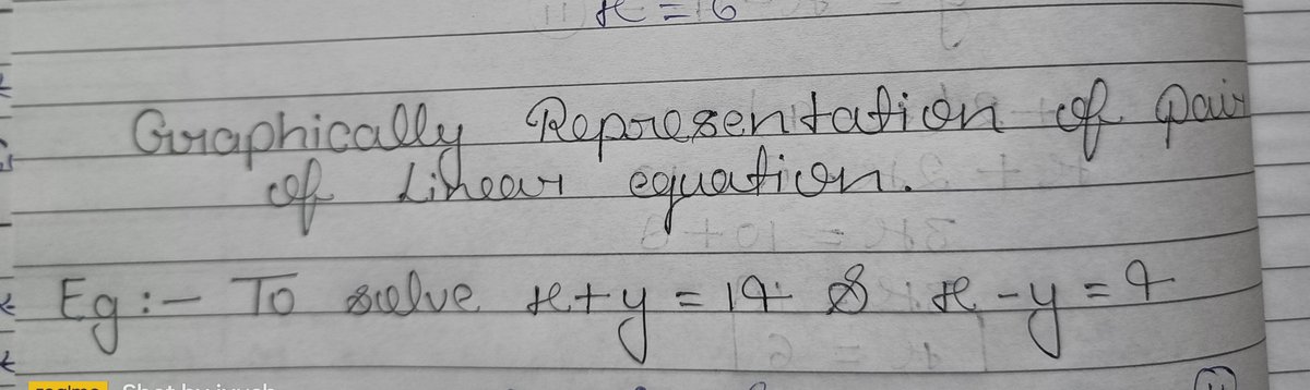 Graphically Representation of pair of Linear equation. Eg:- To solve x