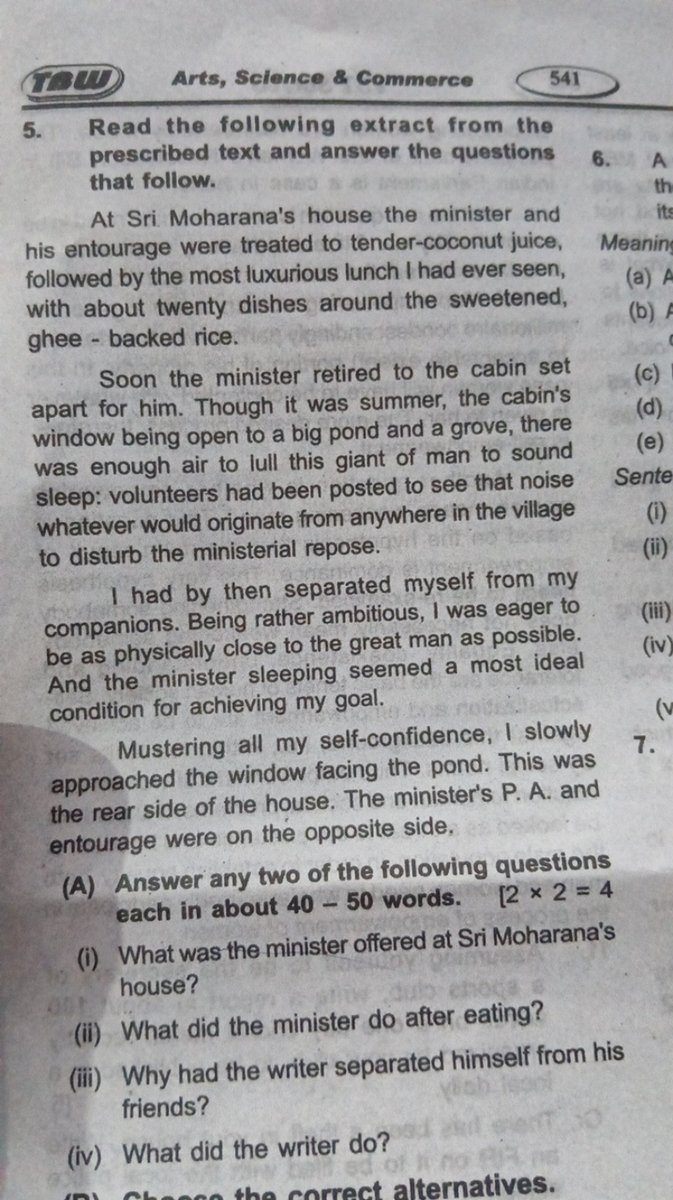Read the following extract from the prescribed text and answer the questi..