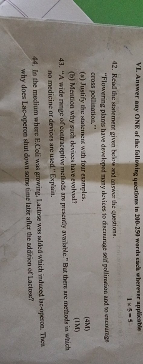 VI. Answer any ONE of the following questions in 200-250 words each where..