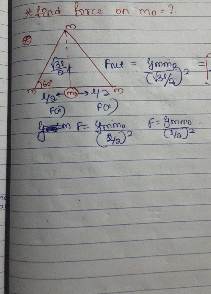 Find the force on mass m_0 in the given diagram. The diagram shows three