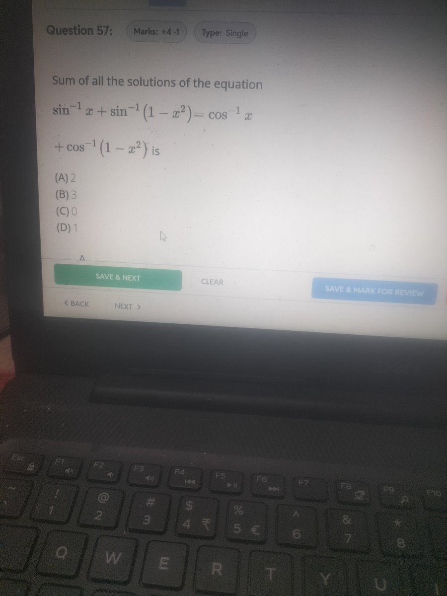 Sum of all the solutions of the equation: \sin^{-1}x + \sin^{-1}(1-x^2)