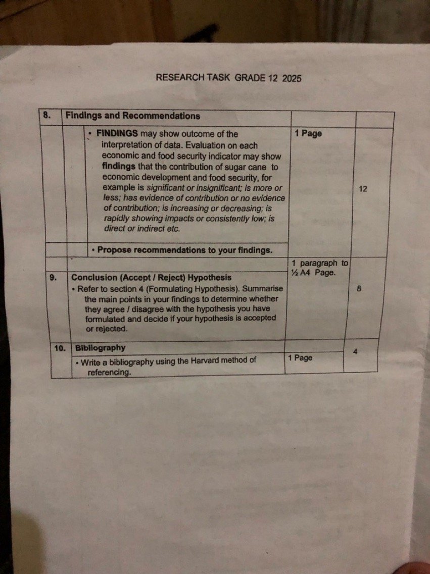 Grade 12 Research Task 2025: Sections 8–10 8. Findings and Recommendatio..
