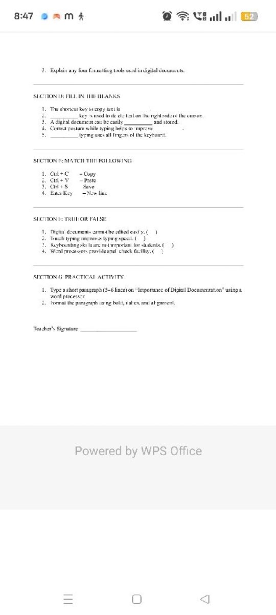 Explain any four formatting tools used in digital documents. SECTION D: