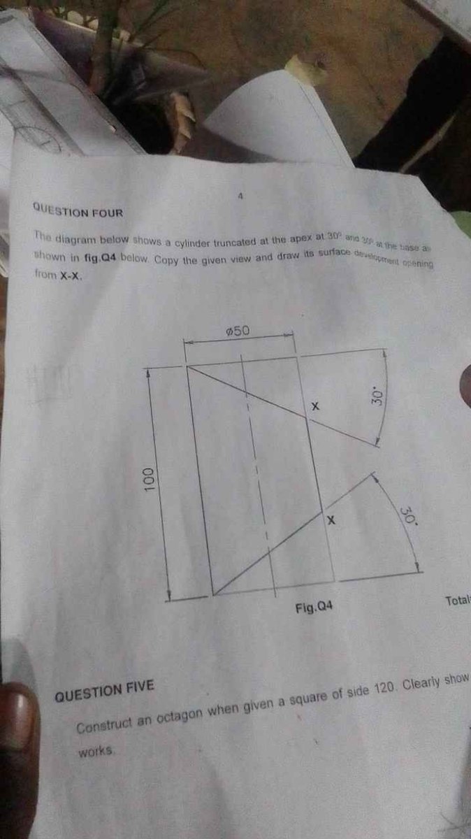 Question Four The diagram below shows a cylinder truncated at the apex