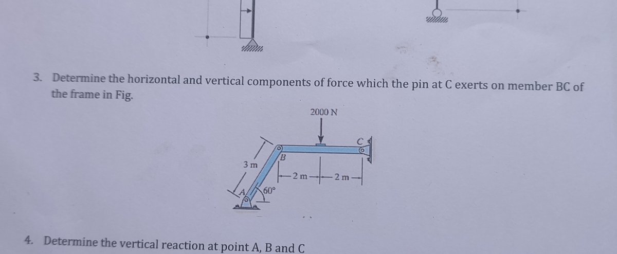 Determine the horizontal and vertical components of force which the pin a..